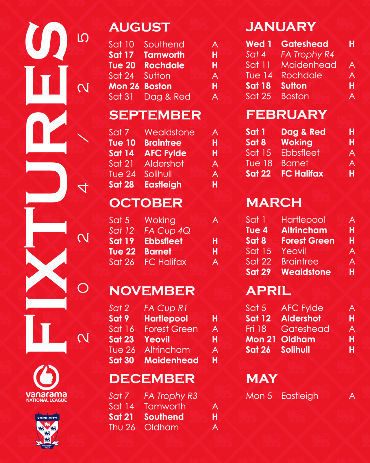York City 2024/25 Vanarama National League fixtures revealed | York ...